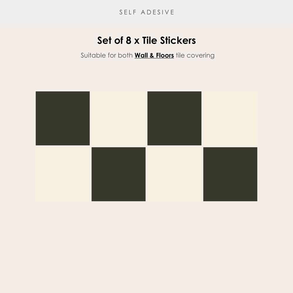 Checkerboard Tile Stickers in Bone White and Charcoal