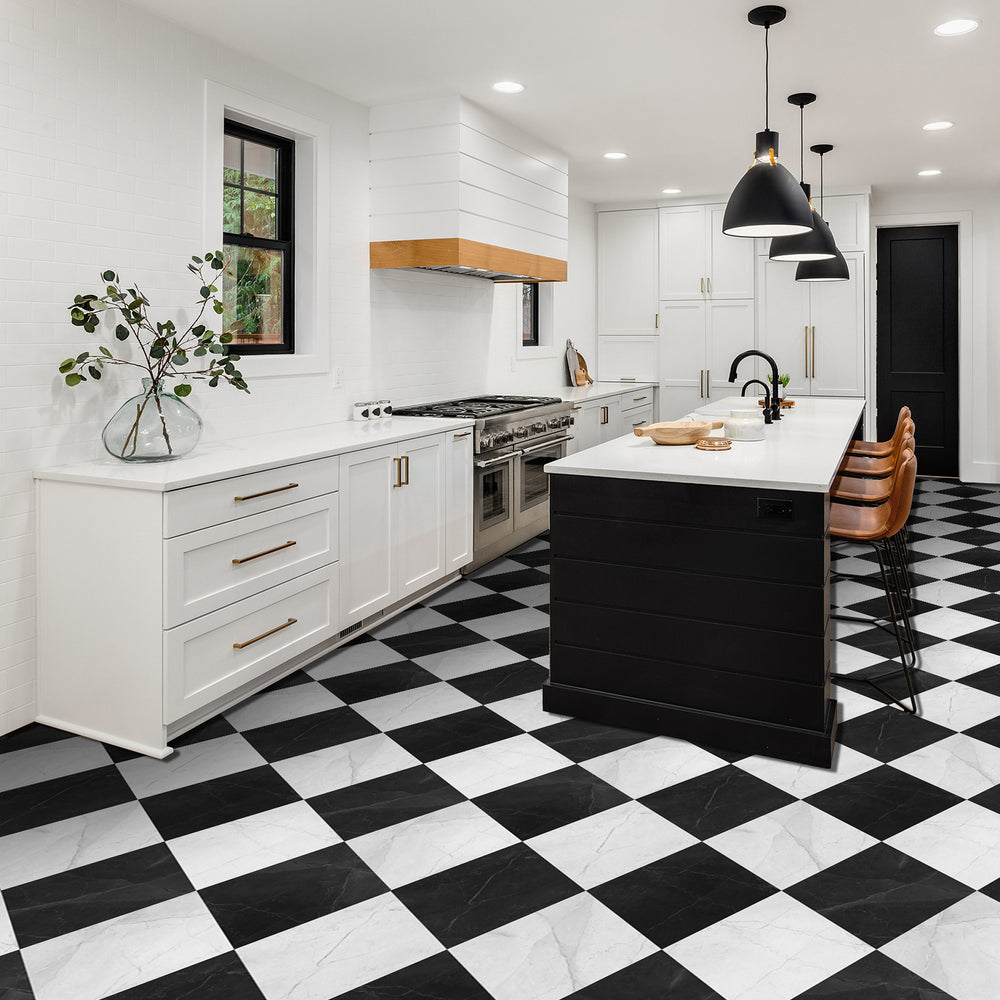 Checkerboard in Black and White Marble Tile Sticker