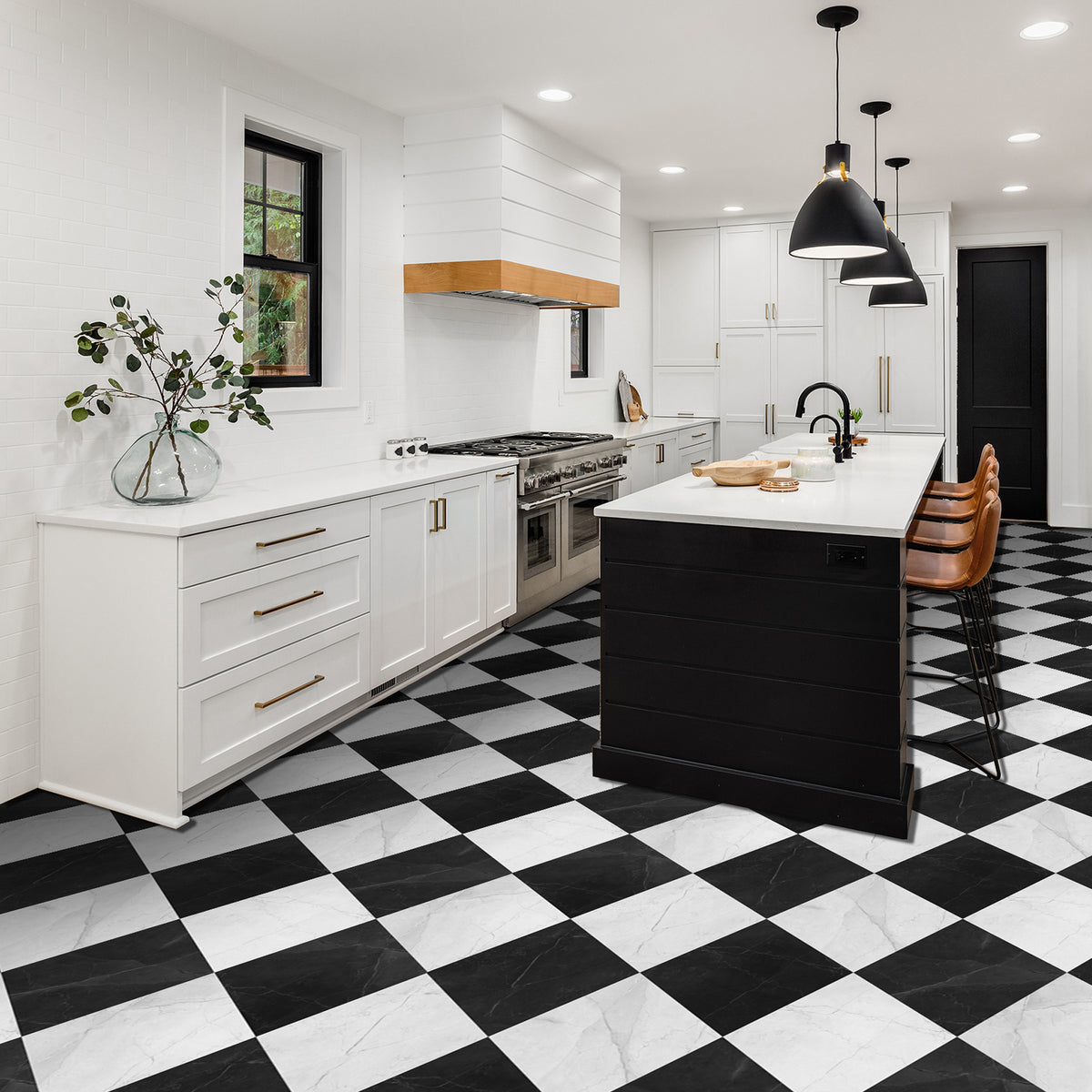 Checkerboard in Black and White Marble Tile Sticker